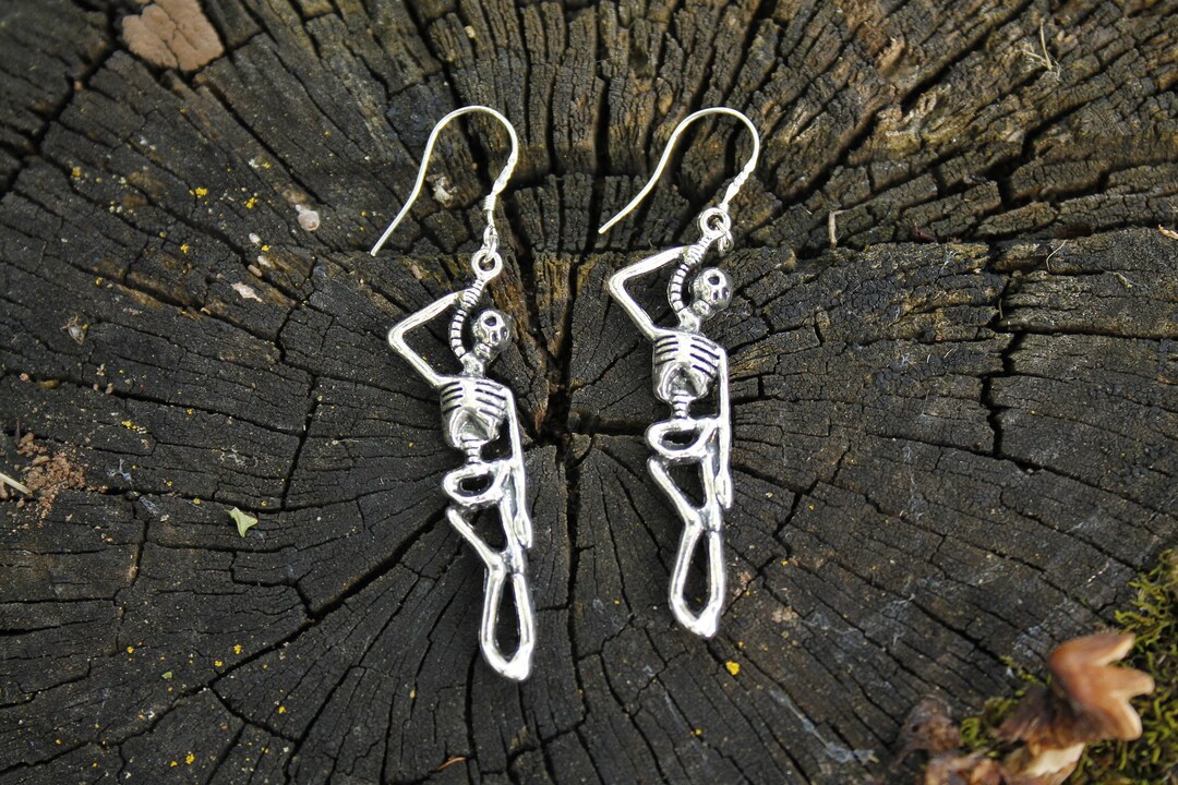 Hanging Skeleton Earrings, Silver Earrings, Creepy Earrings, Gothic ...