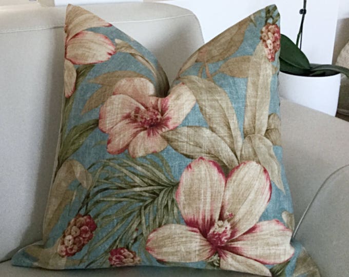 Cushions, Spa Blue Tropical Pillows, Tropical Cushion Covers, Hibiscus ...