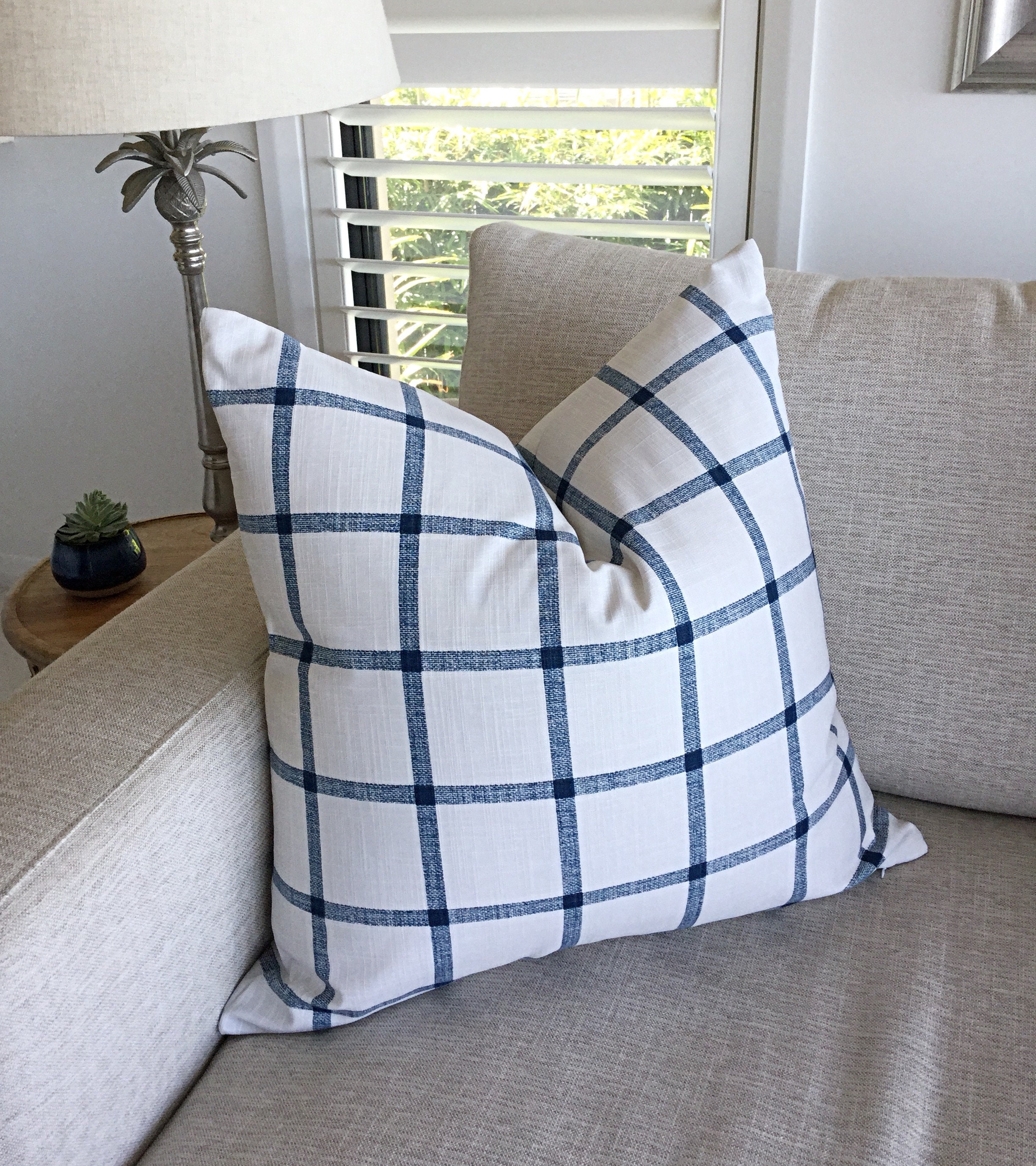 Check Cushions Blue & White Farmhouse Checks Pillows Cover - Etsy Australia