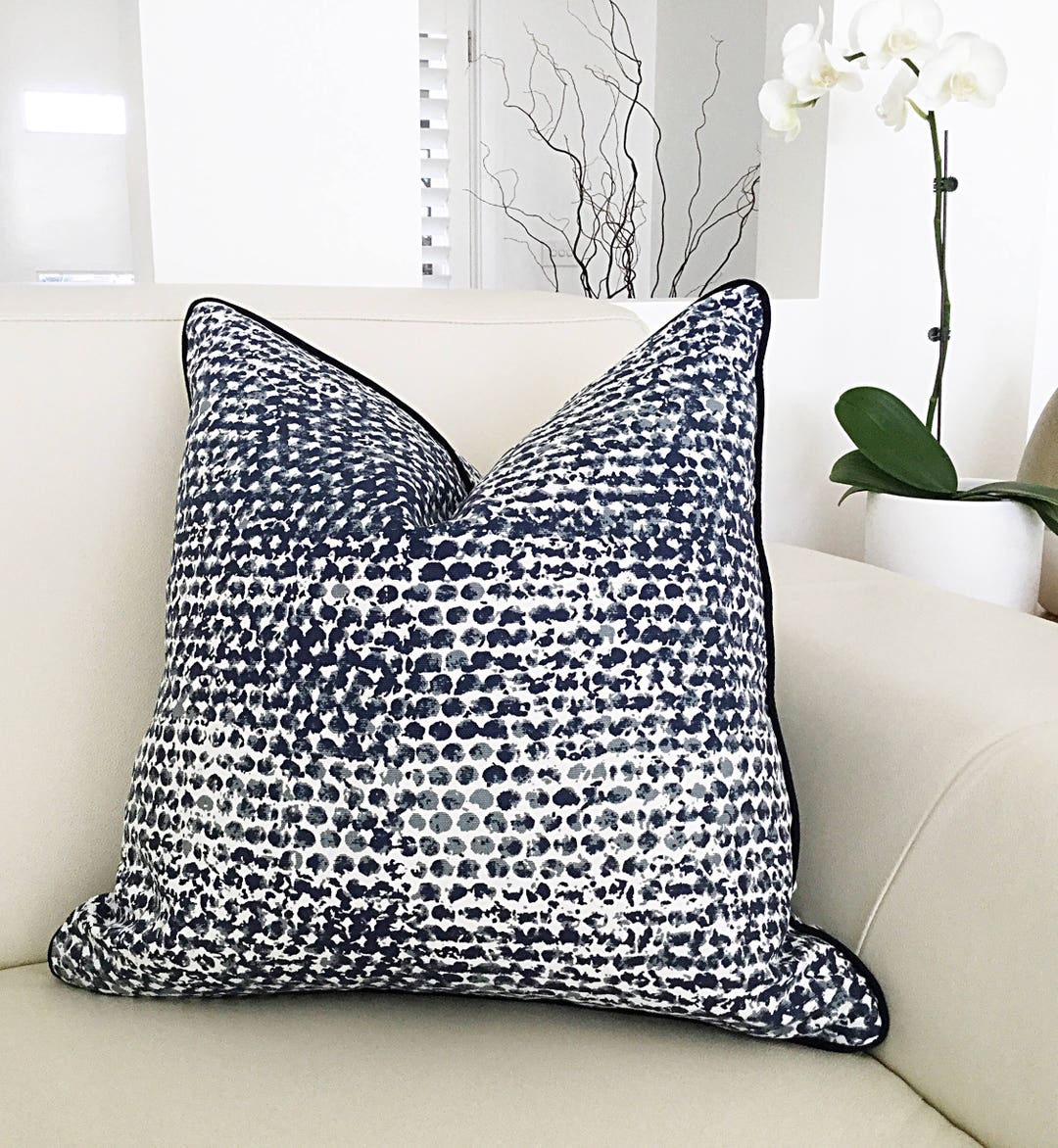 Indigo Dots Cushion Cover: Modern Navy Blue Cotton Pillow - Etsy