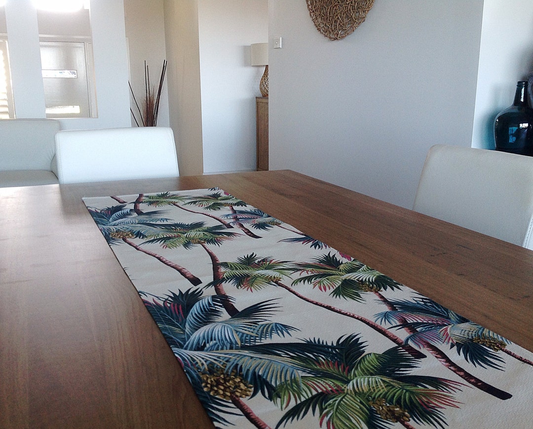 Hawaiian Palms Table Runner: Vintage Coastal Decor, Cotton Barkcloth - Etsy
