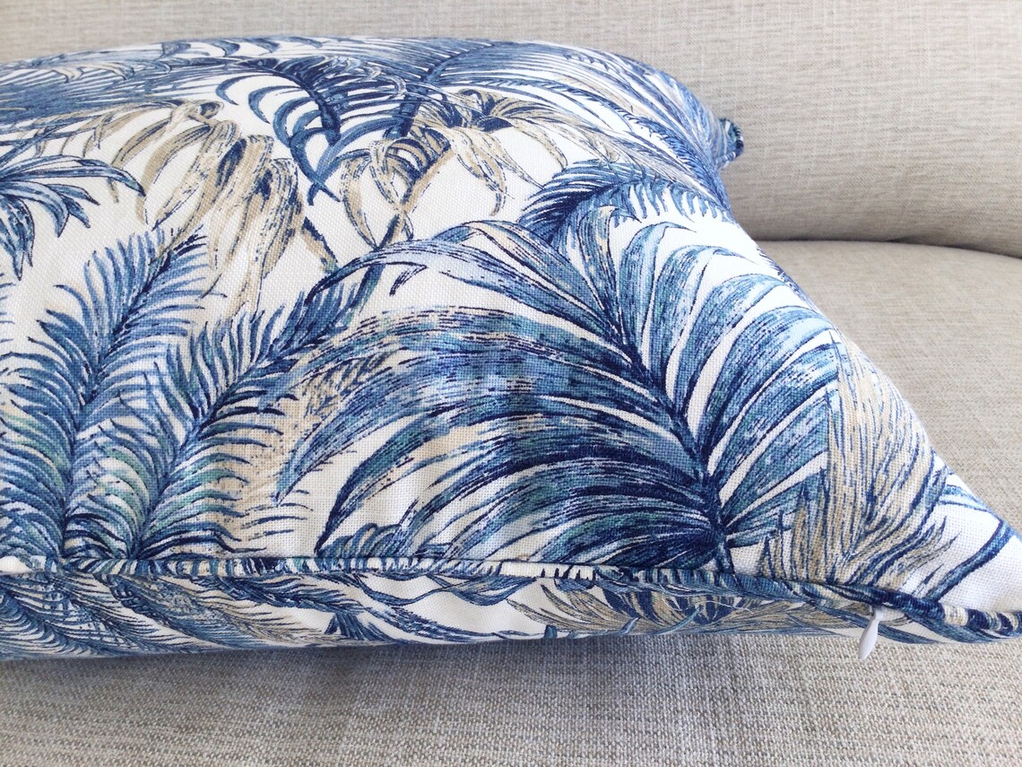 Blue Palm Pillow Blue Palm Tree Cushion Cover Nutmeg Palm - Etsy UK