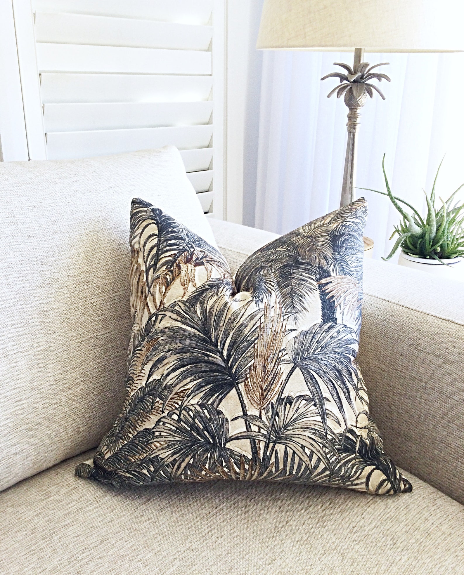 Blue Palm Pillow Blue Palm Tree Cushion Cover Nutmeg Palm - Etsy UK