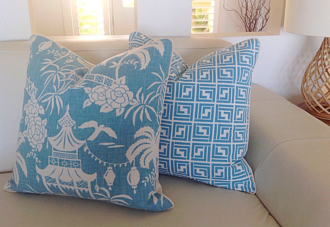 Cushions Linen Pillows, Turquoise Cushions, Pagoda Cushions, Blue ...