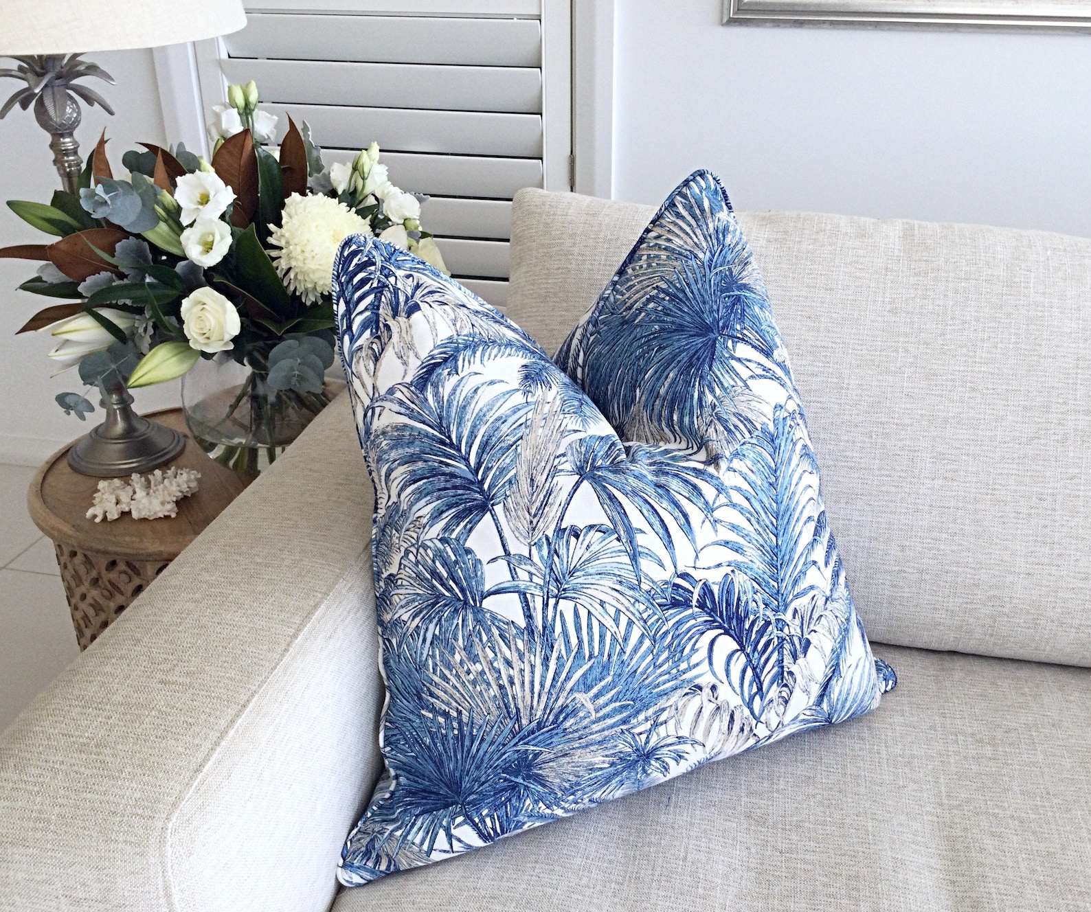 Blue Palm Pillow Blue Palm Tree Cushion Cover Nutmeg Palm - Etsy UK