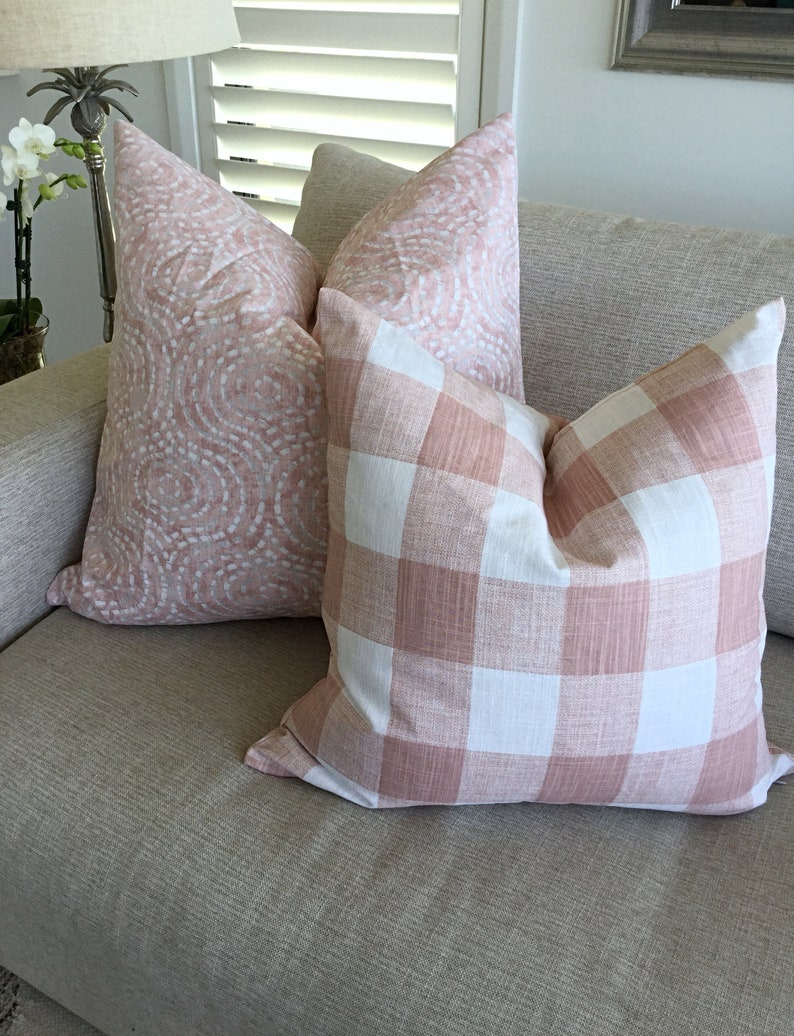 Blush Pink Cushions Buffalo Check Cushion Cover Pink Grey and - Etsy Norway