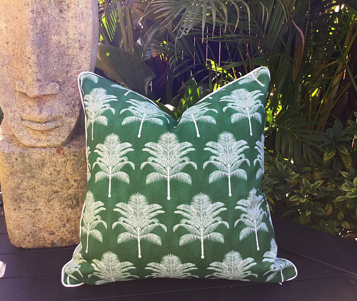 Green Outdoor Pillows Palmtree Cushions Palm Life Outdoor - Etsy