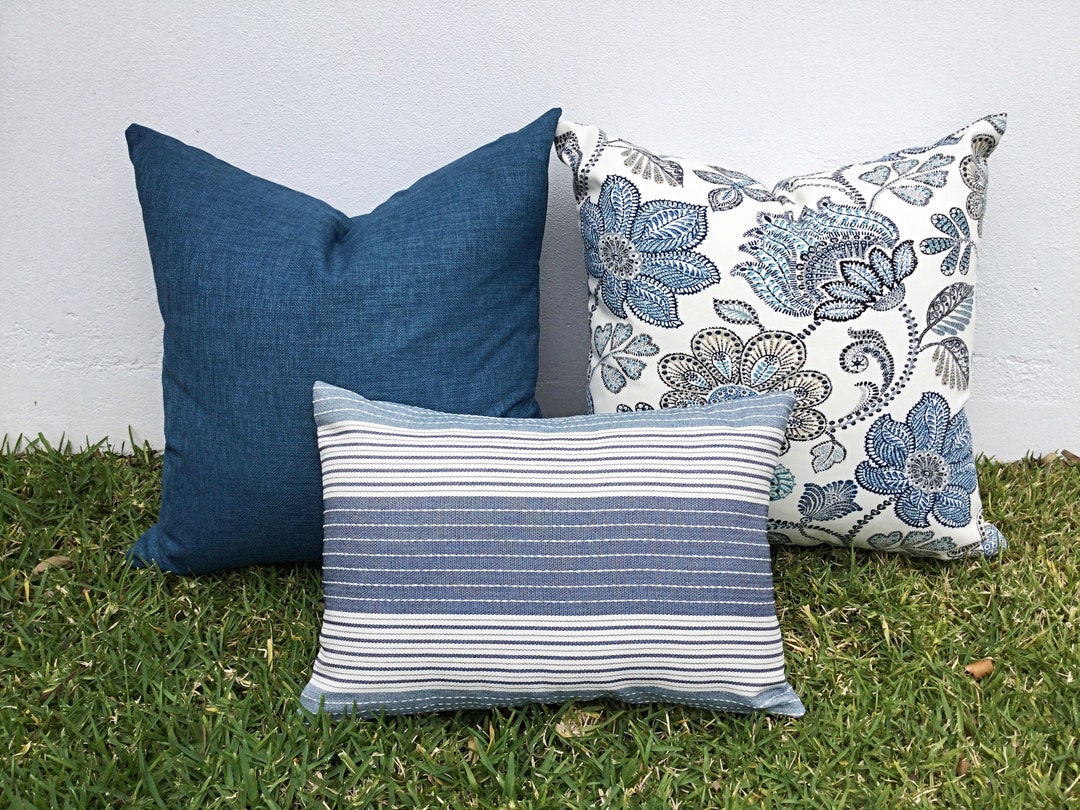 Hamptons Outdoor Cushions, Floral Outdoor Pillows, Busan Denim Hampton ...