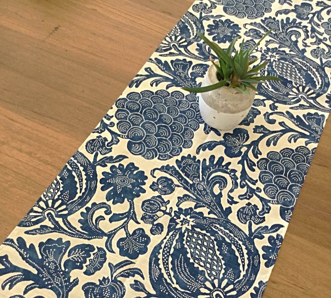 Hampton's Style Table Runner. Decor. Bali Batik Blue Jacobean Table ...