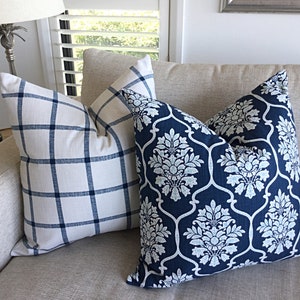 Check Cushions Blue & White, Farmhouse Checks, Pillows, Cover Only ...