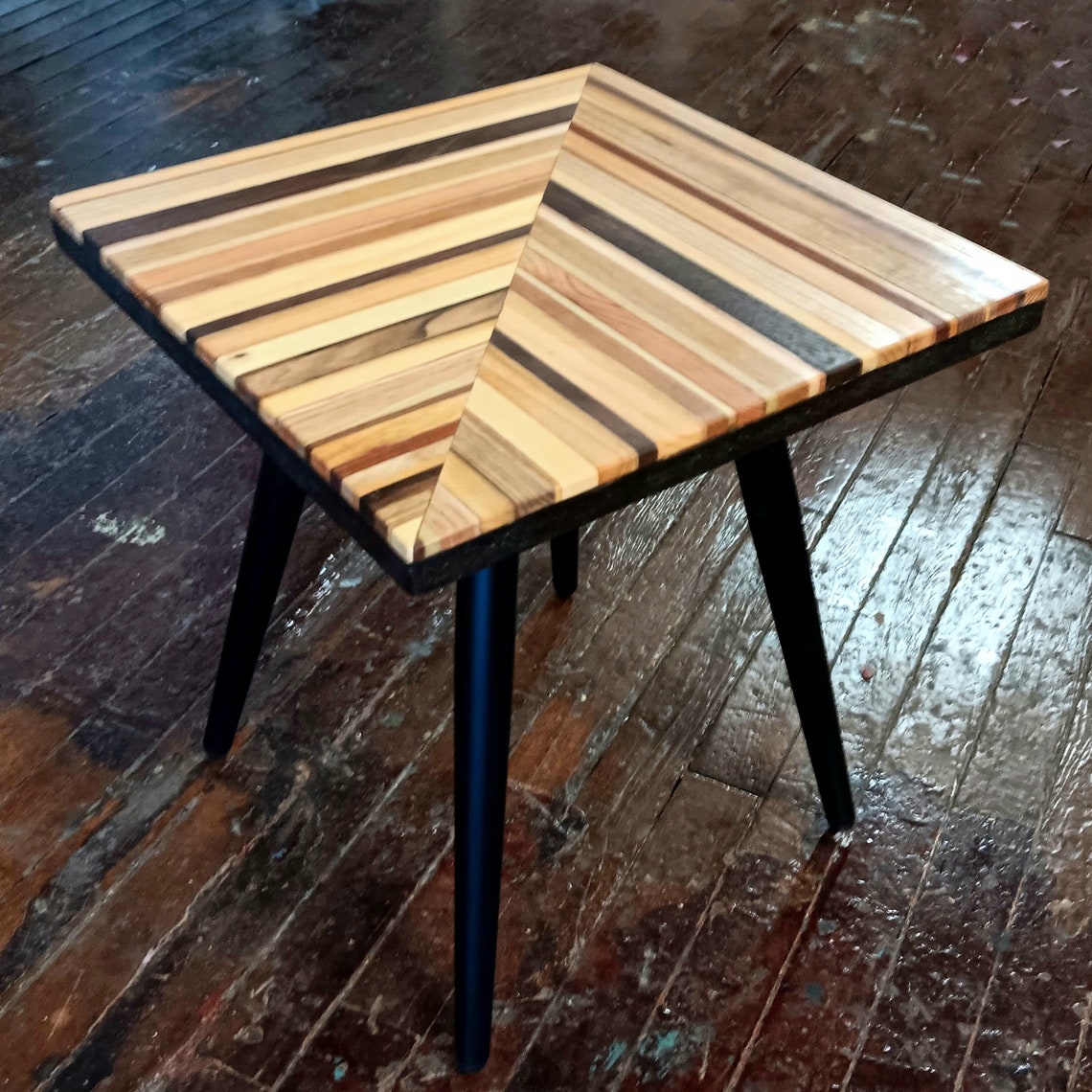 Mixed Species Striped Wood Modern Chevron Pattern End Table or ...