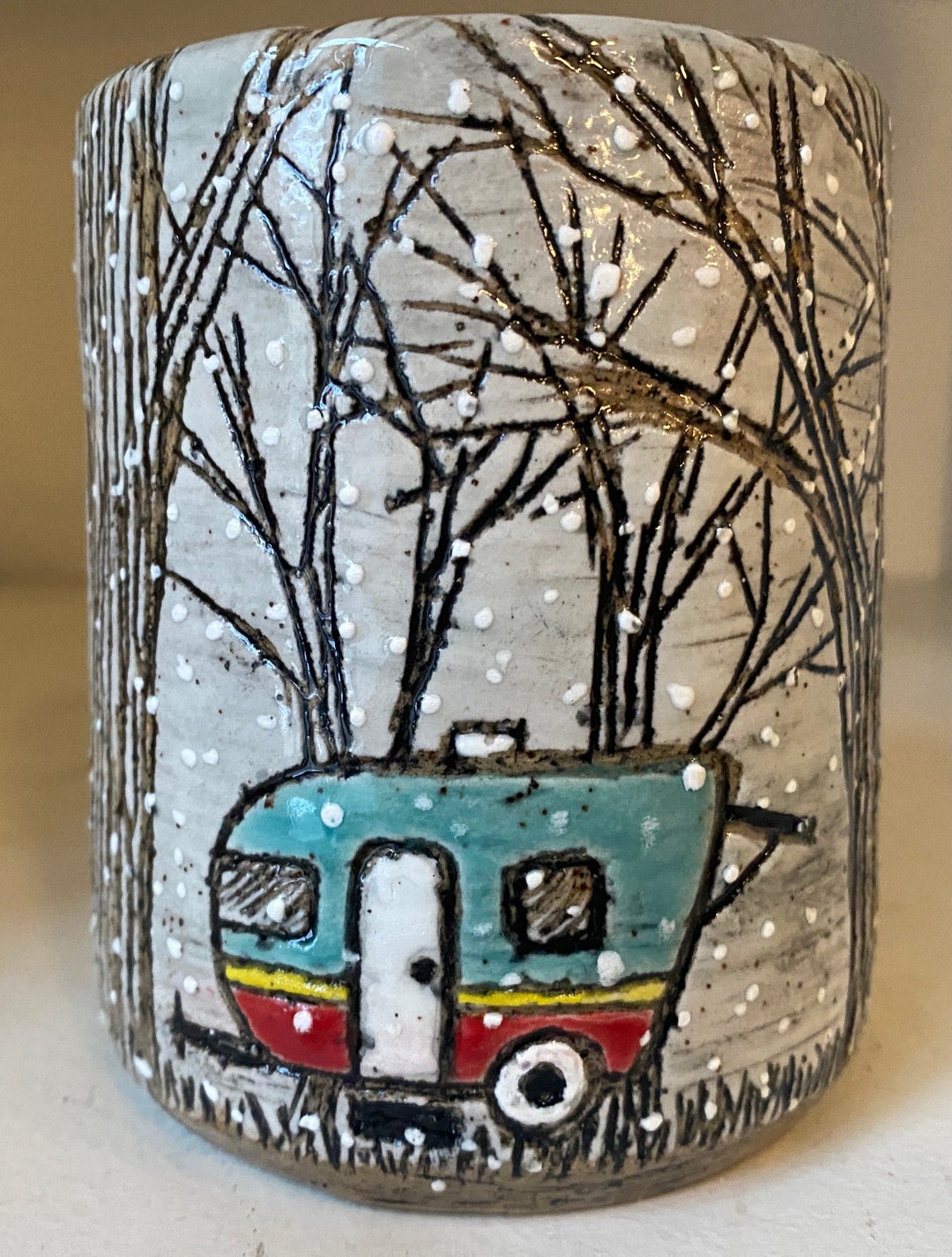 Vintage Happy Camper Airstream Camping RV Getaway Cup Handmade Cozy ...