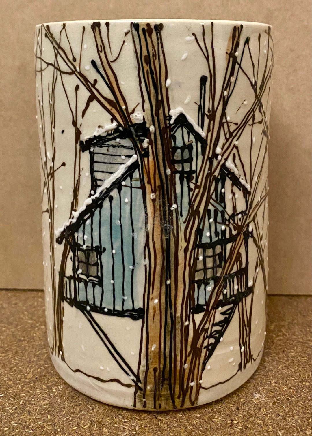 Ceramic Treehouse Tumbler or Utensil Cup - Etsy