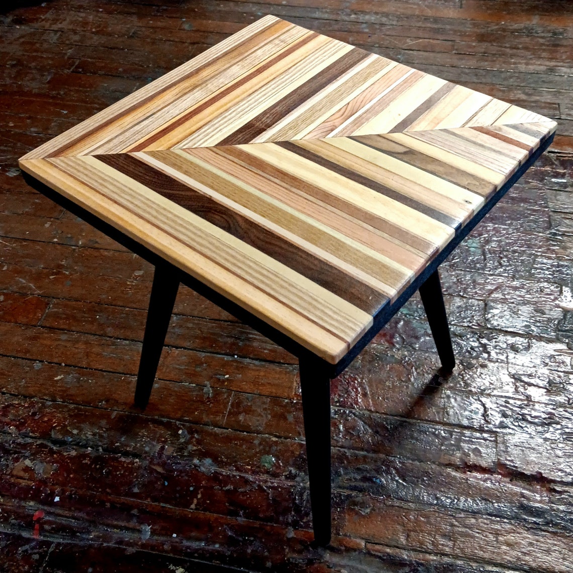 Mixed Species Striped Wood Modern Chevron Pattern End Table or ...