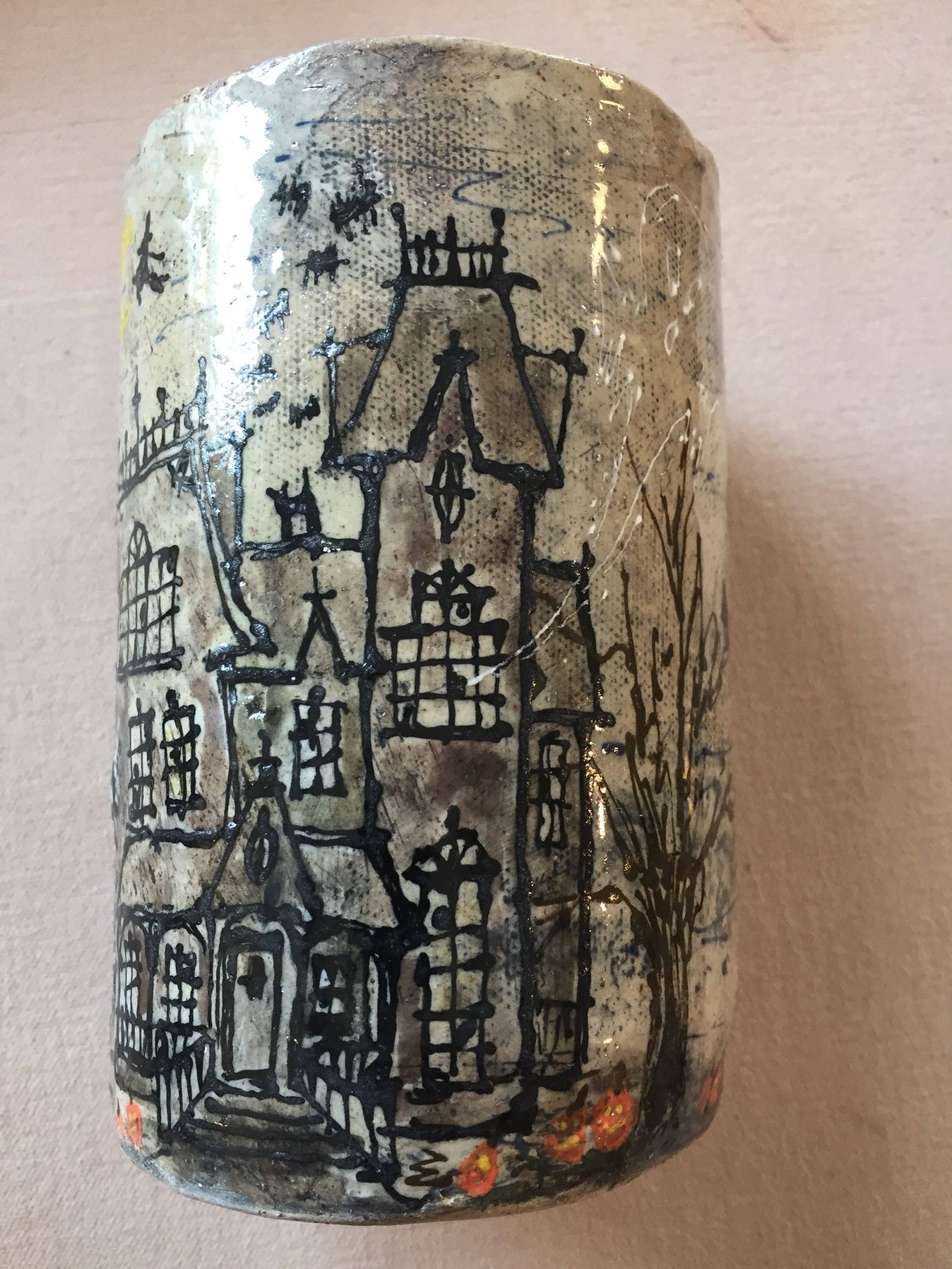 Ceramic Hand Drawn Haunted House Vase - Etsy