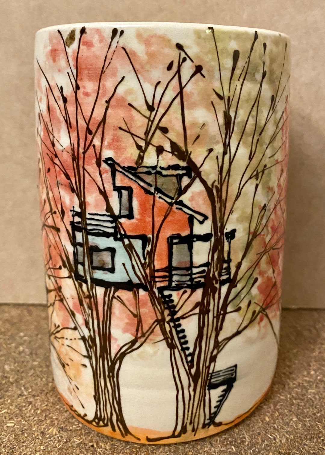 Ceramic Treehouse Tumbler or Utensil Cup - Etsy