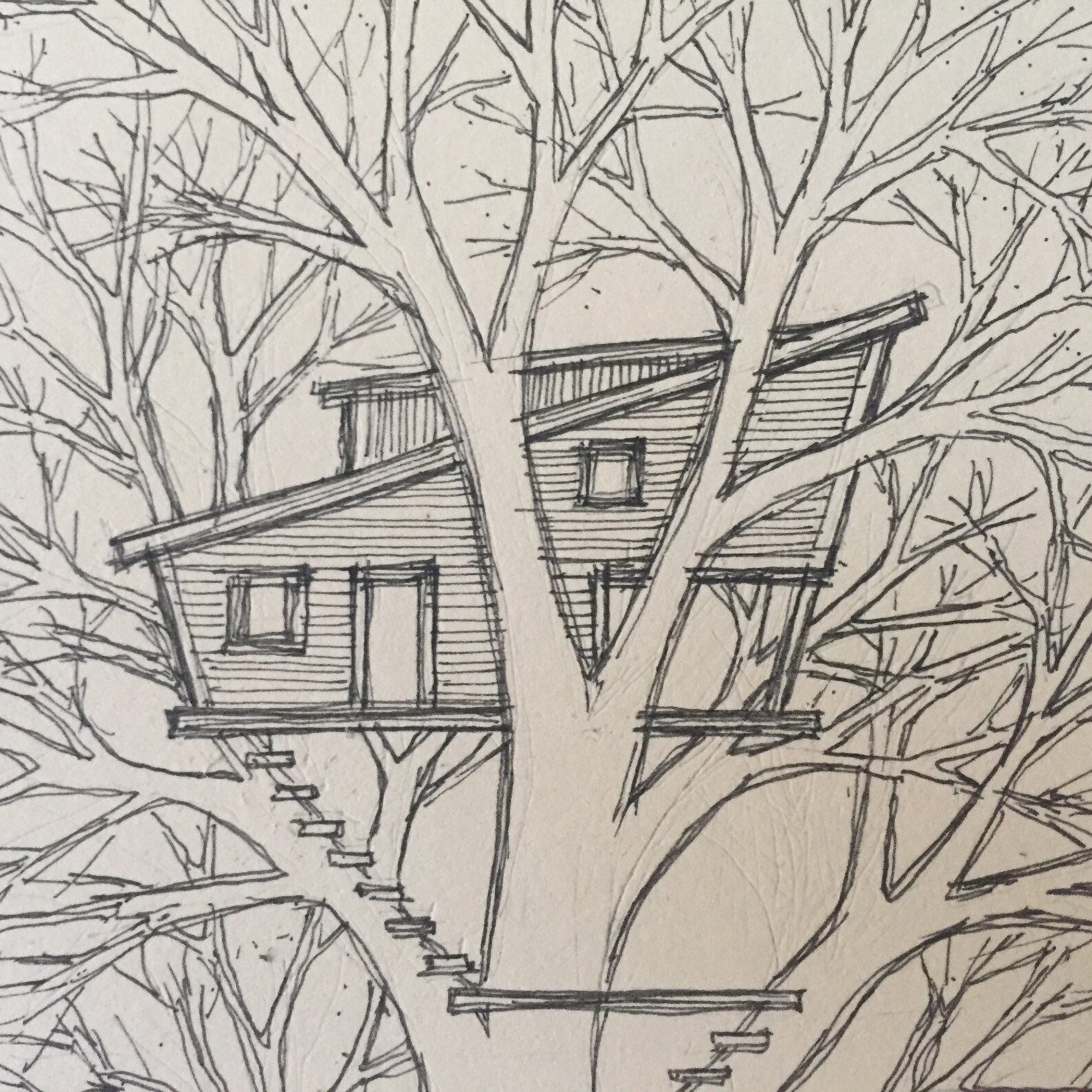 Treehouse Sketch in Ink on Canson Paper - Etsy