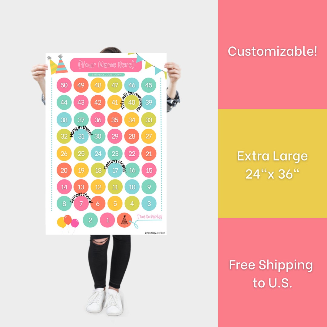 50 Day Birthday Countdown Pink - Etsy