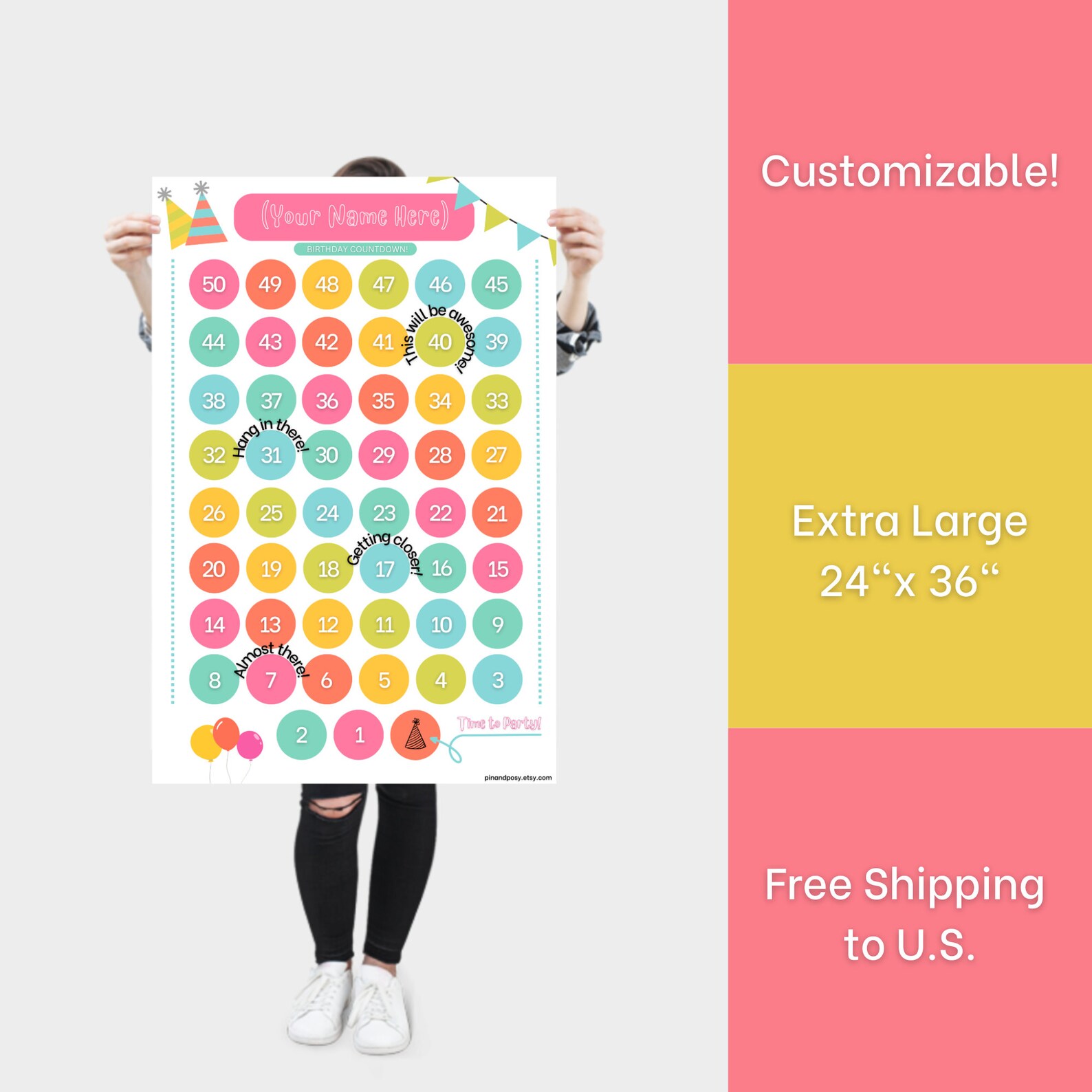 50 Day Birthday Countdown Pink - Etsy