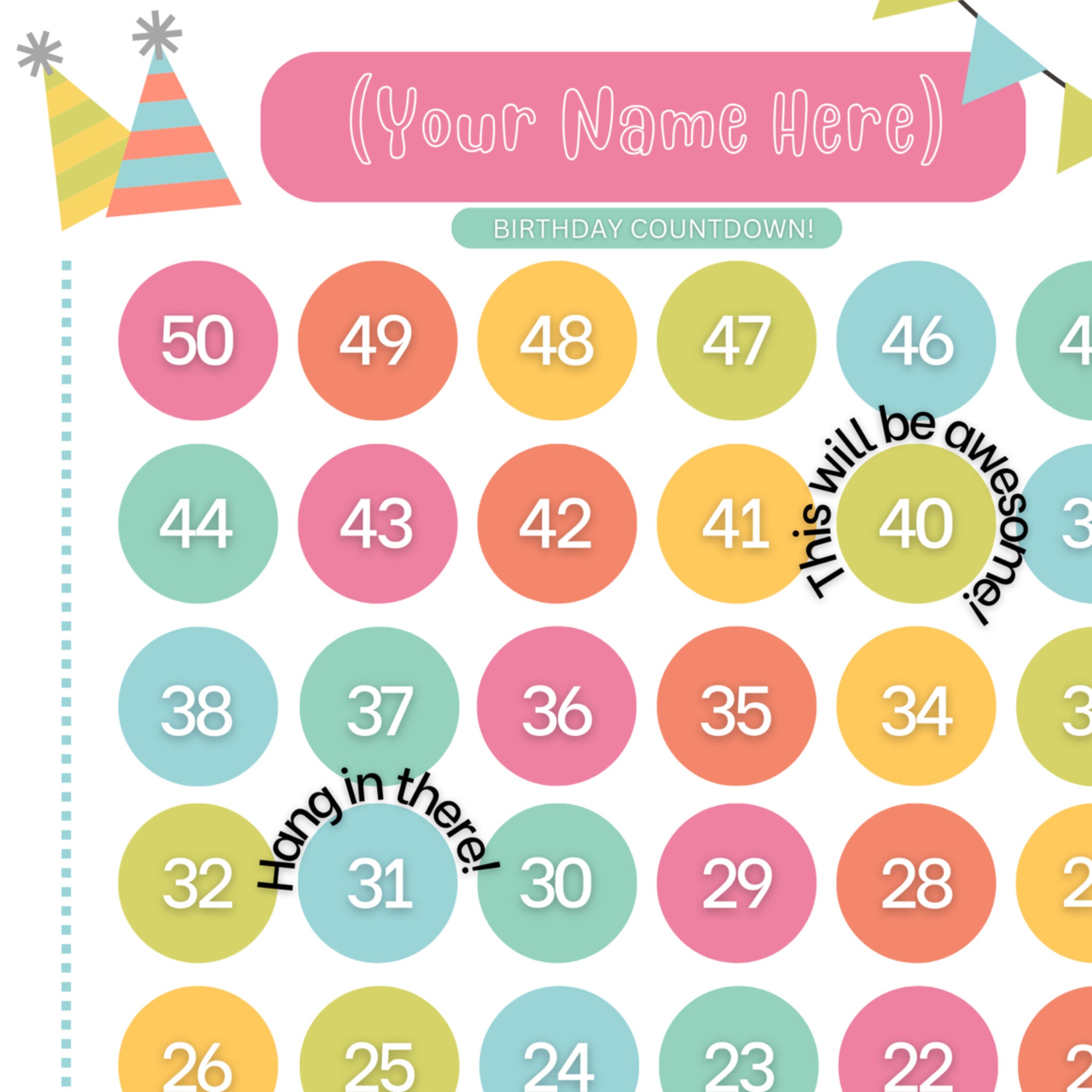 50 Day Birthday Countdown Pink - Etsy