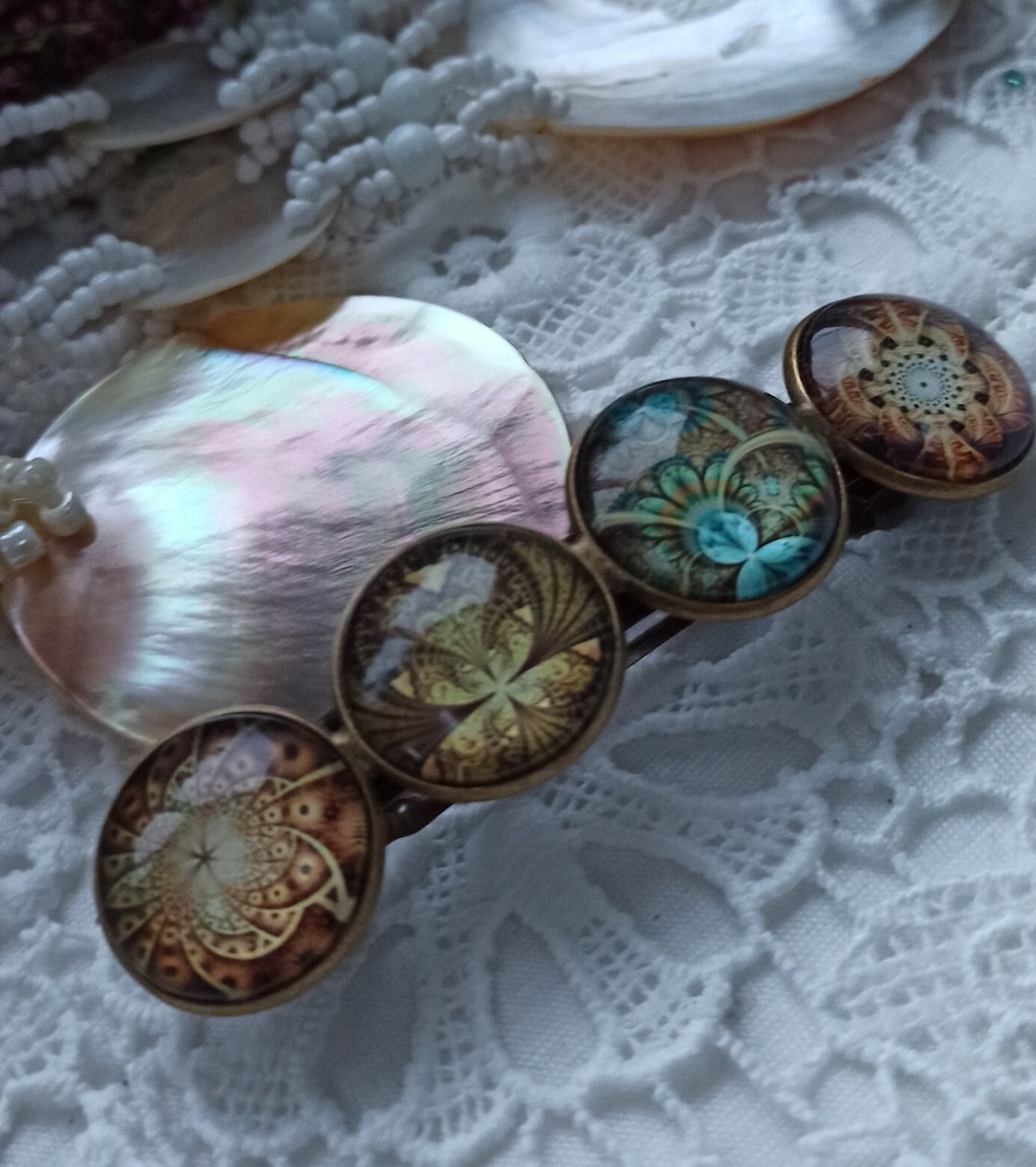 Large Mandala Hair Barette. Mystique Fractal Bohemian Hair Accessories ...