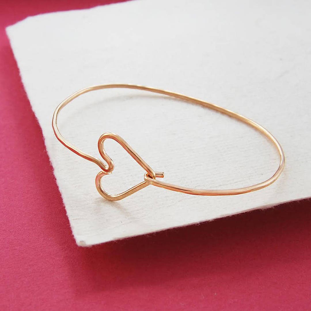 Rose Gold Sterling Silver Heart Bangle Bracelet Heart Jewelry Simple ...