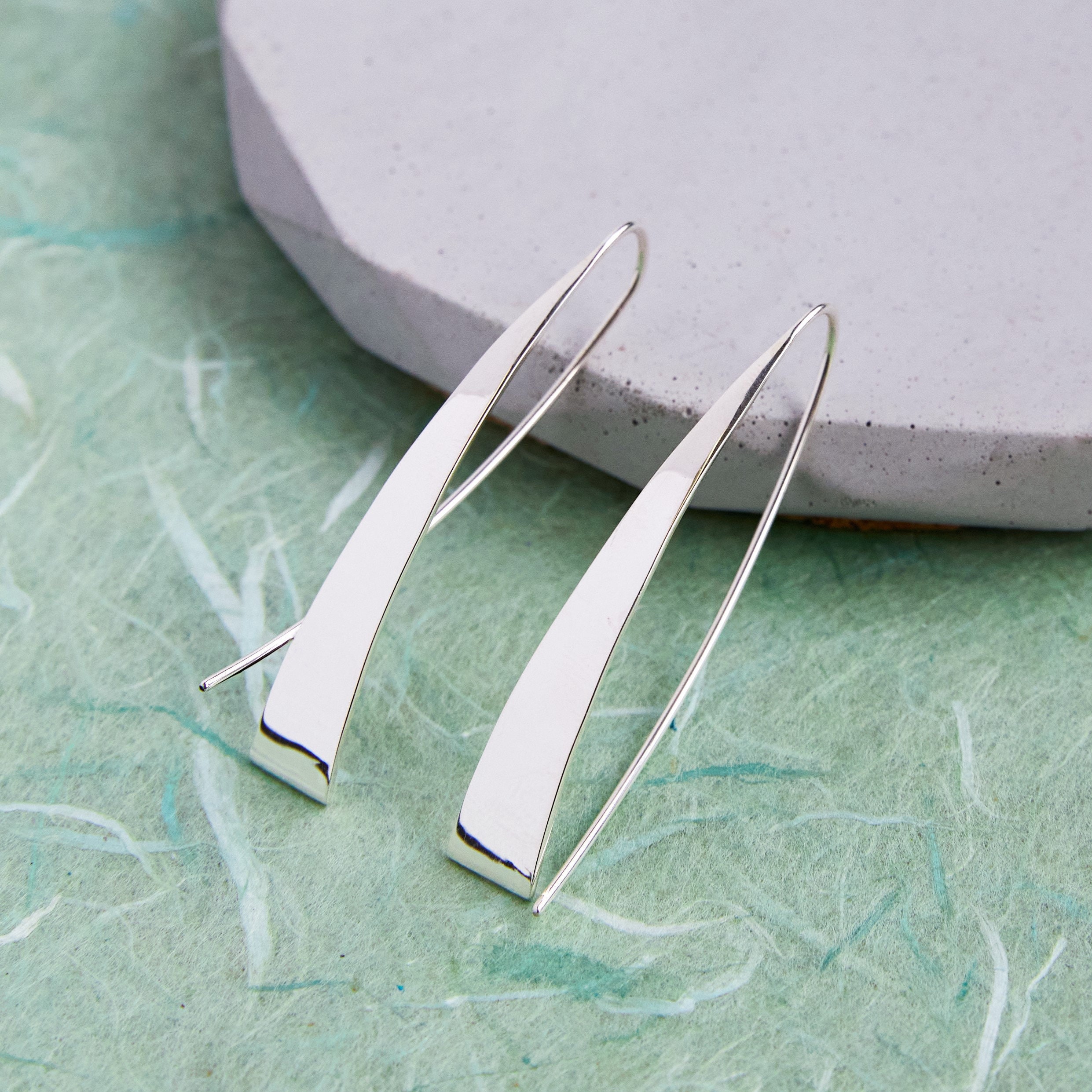 Sterling Silver Drop Hoop Earring Silver Dangle Earrings - Etsy UK