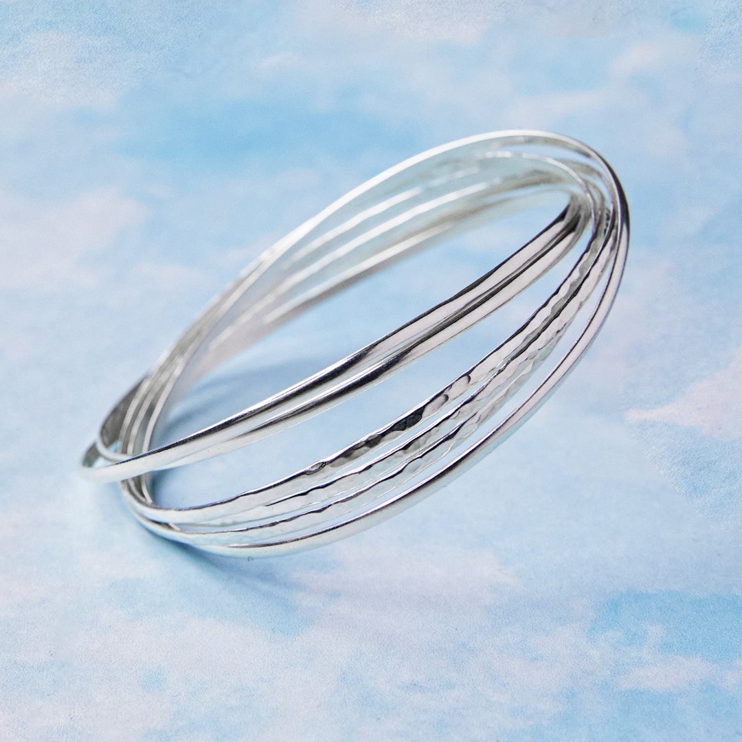 Interlocking Bangle Silver Bangle Set Sterling Silver Interlocking Bangle Stacking Bangle ...
