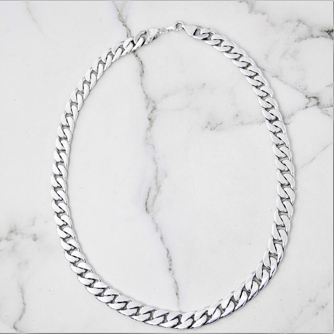 Solid Sterling Silver Curb Chain Necklace for Men Heavy Silver - Etsy ...