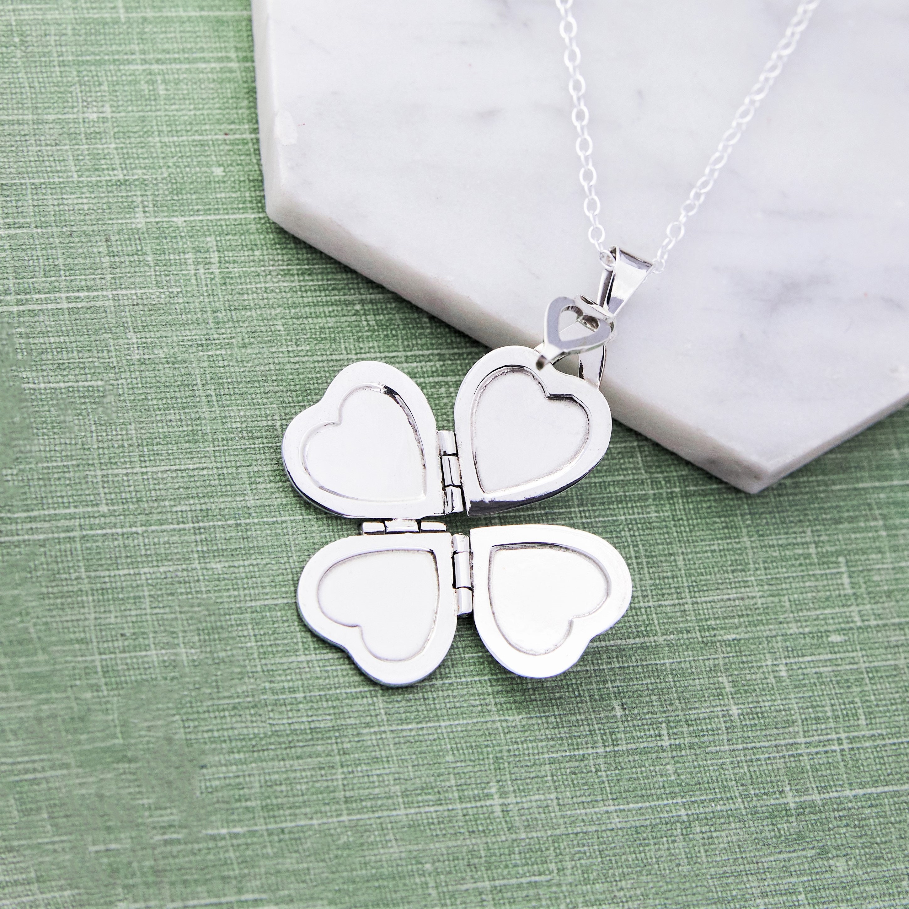 Sterling Silver Heart Locket Necklace Clover Necklace - Etsy