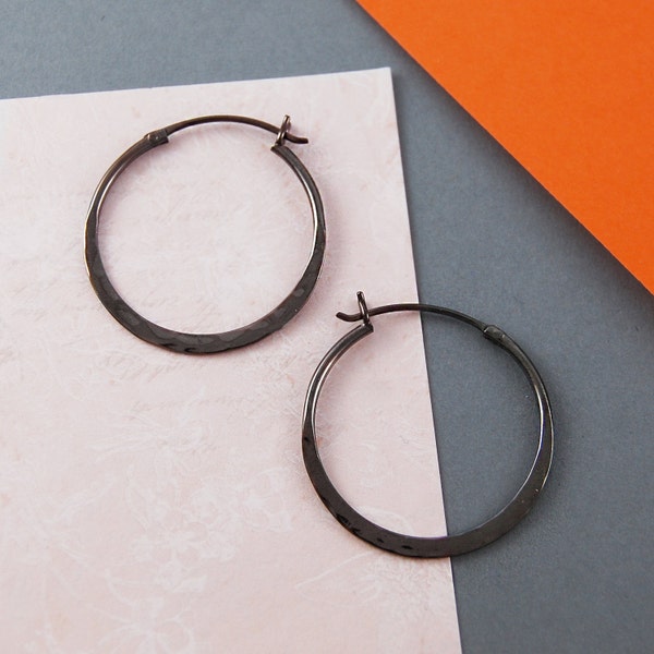 Black Hoop Earrings - Etsy