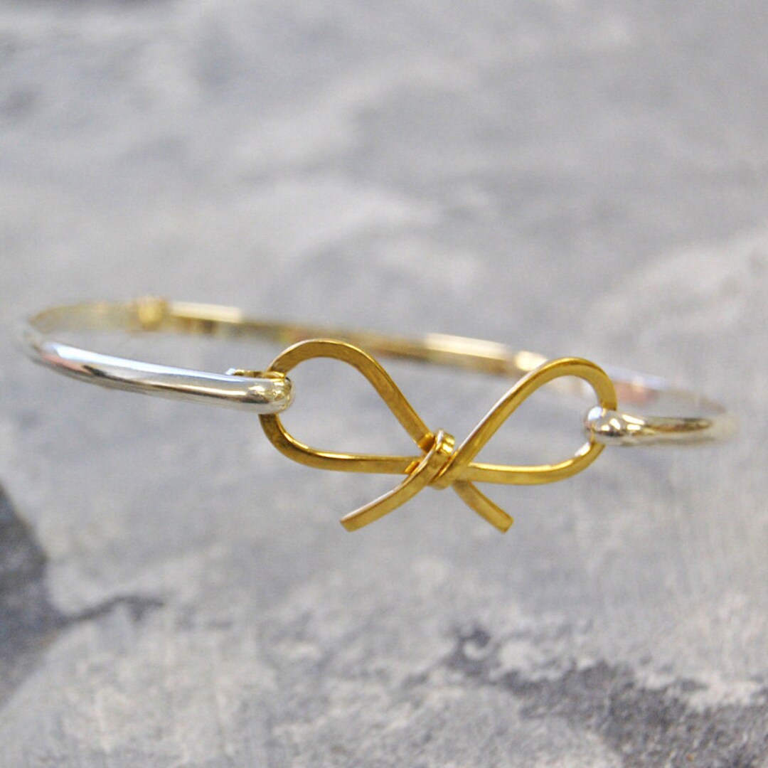 Sterling Silver Tied Bow Bangle Bracelet, Simple Bracelet, Gold Bangle ...