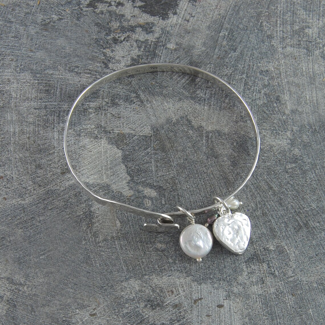 Silver Pearl Bangle Silver Cuff Textured Bangle Silver | Etsy