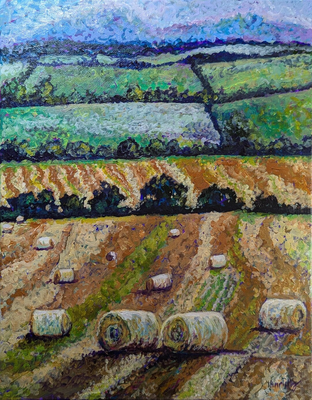 Hay Bales in the Rolling Hills of Iowa Original Acrylic on Canvas ...