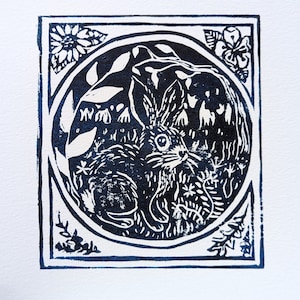 Rabbit Rabbit Original Linocut Print | All Four Seasons | Good Luck and ...