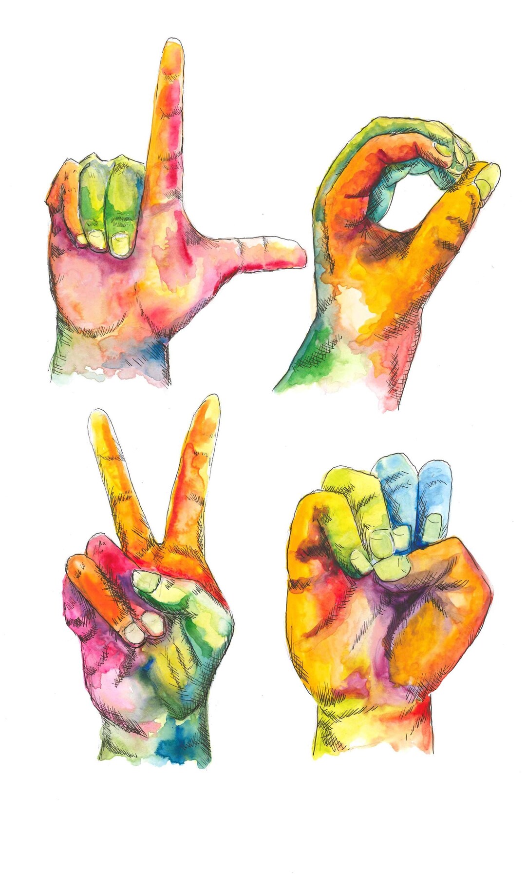 Love Print American Sign Language Love Print Asl Love Language Art Original Watercolor 