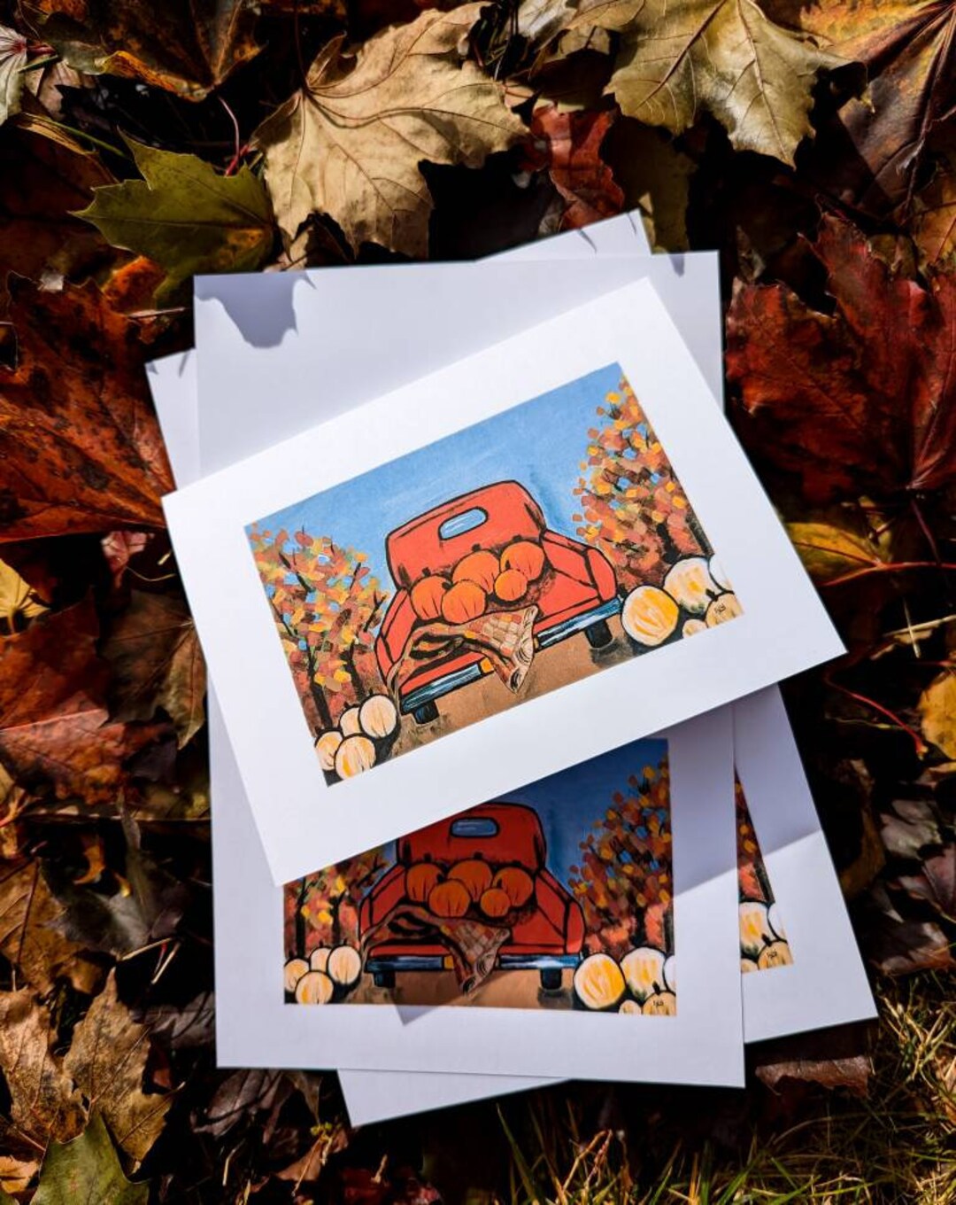 Pumpkin Truck Card, Old Red Truck Card, Fall Time Card, Pumpkins in ...