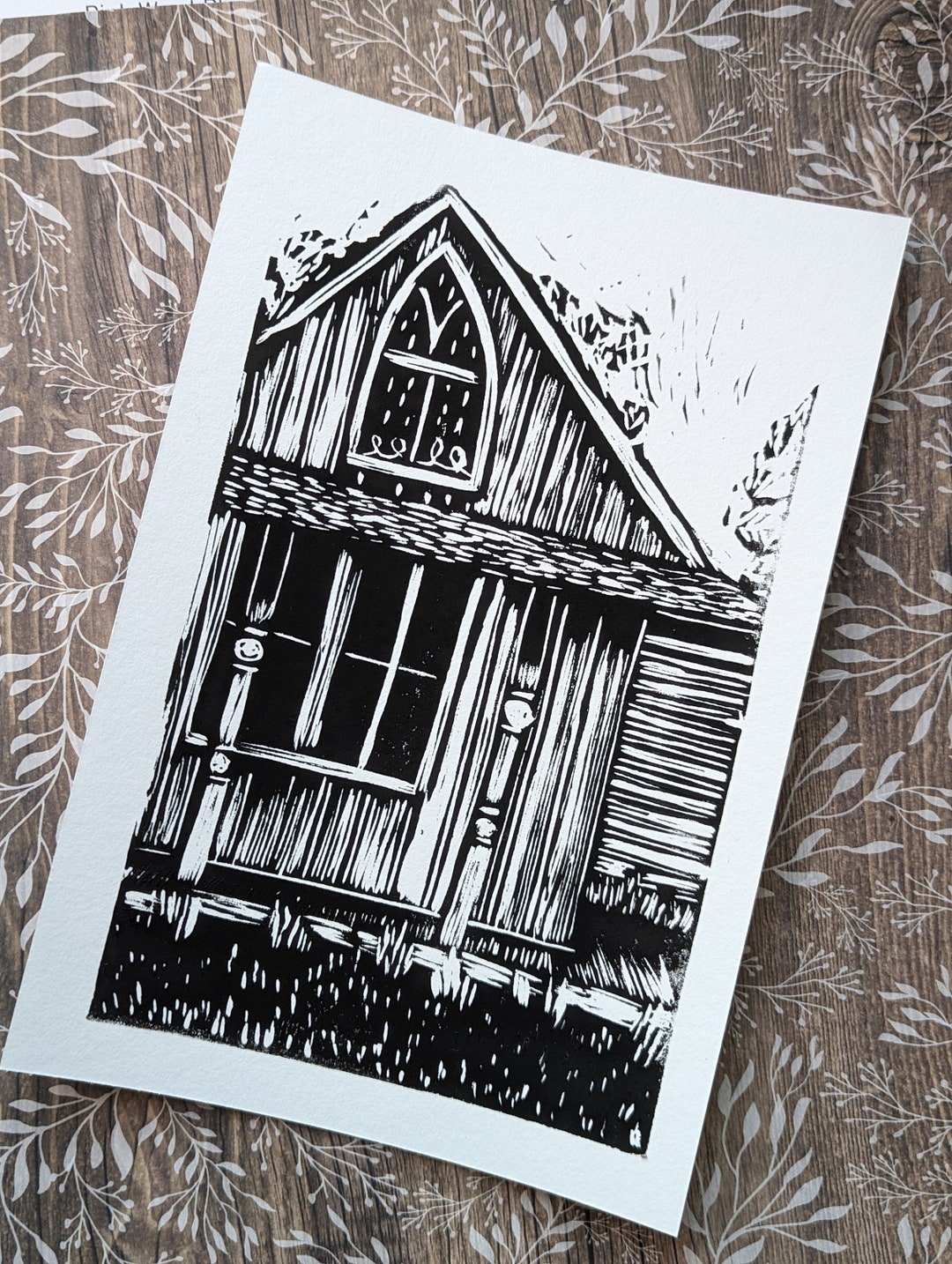 American Gothic House Inspired Linocut Original Print | Grant Wood ...