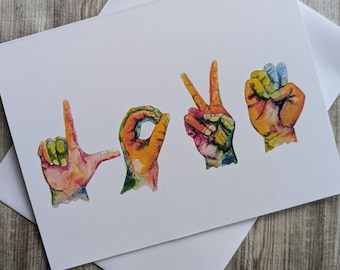 Sign Language Love Card: Original Watercolor Art, Blank Inside - Etsy