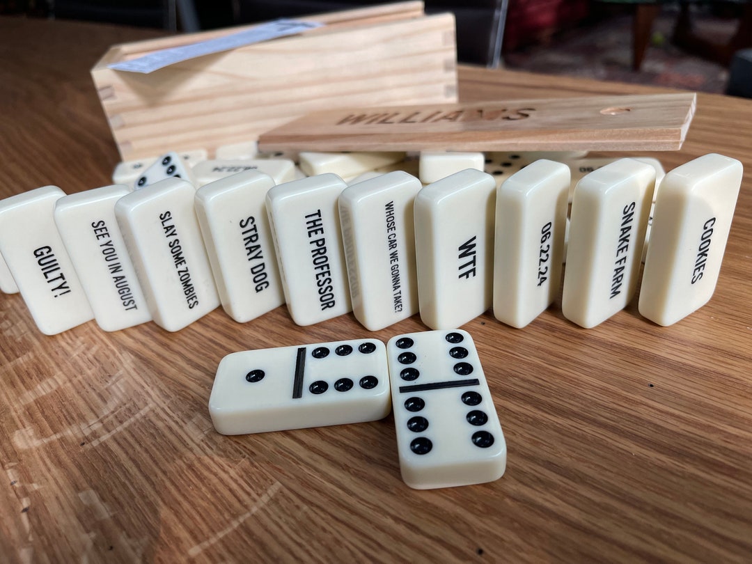 Personalized ENGRAVED Set of 28 Jumbo Double-six Dominoes Ivory or ...