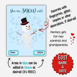 EDITABLE Snowman Handprint Art, Winter Handprint Craft, Handprint Craft ...