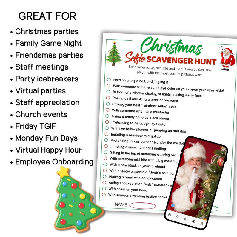 Christmas Selfie Scavenger Hunt Game, Photo Scavenger Hunt, Ice Breaker ...