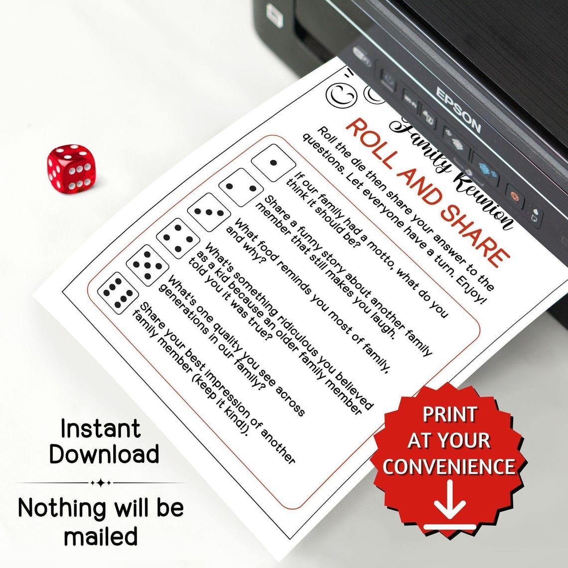 Family Reunion Roll and Share Icebreaker Game, Printable Dice Games ...