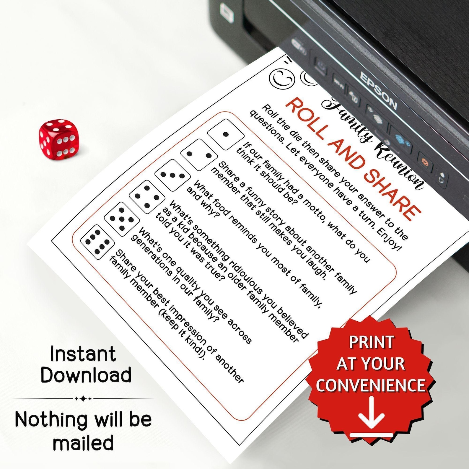 Family Reunion Roll and Share Icebreaker Game, Printable Dice Games ...