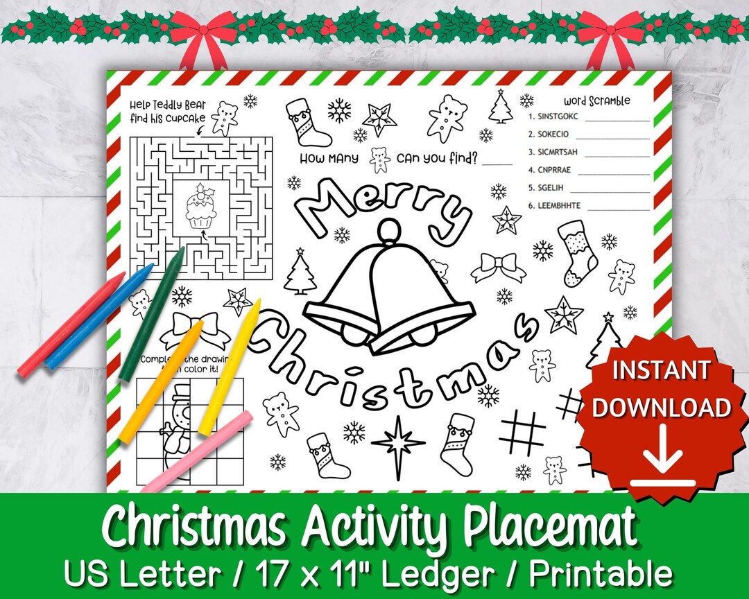 Christmas Coloring Placemat, Christmas Activity Placemats, Christmas ...