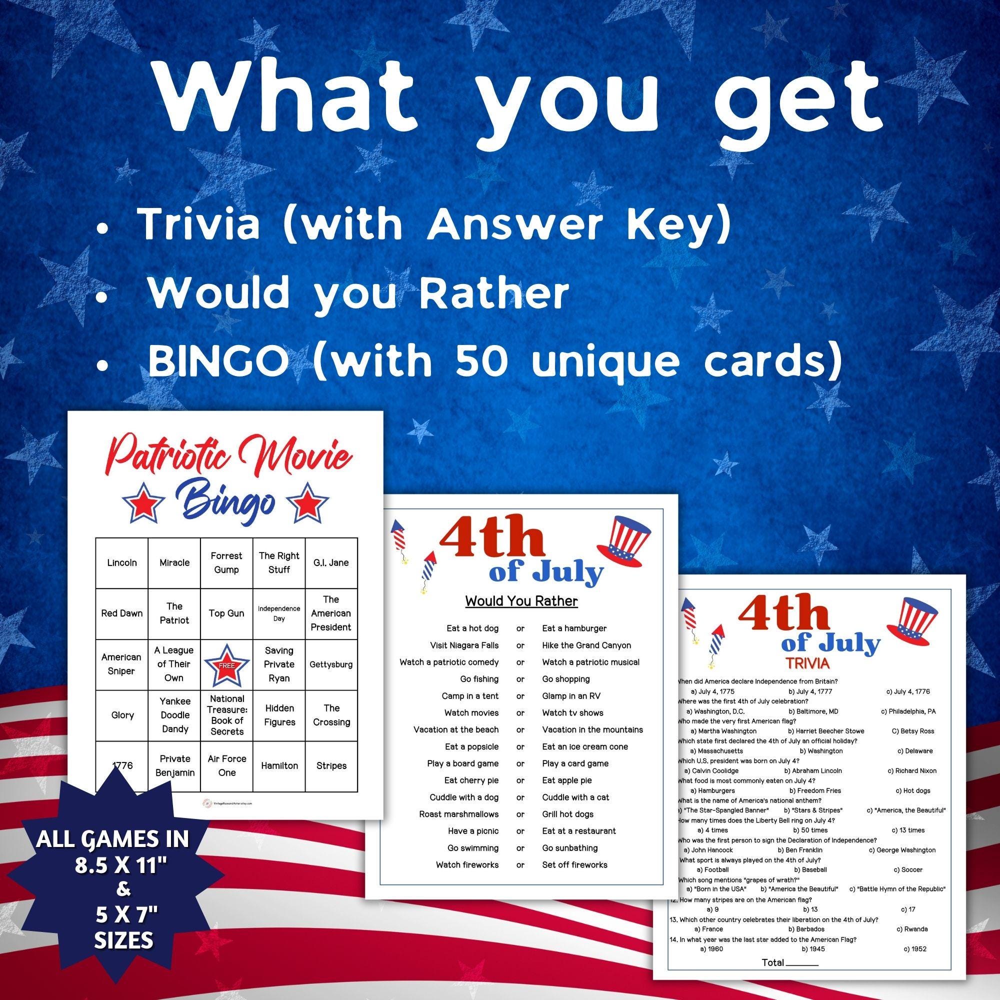4th of July Games BUNDLE, Memorial Day Game Bundle, Patriotic Bingo ...