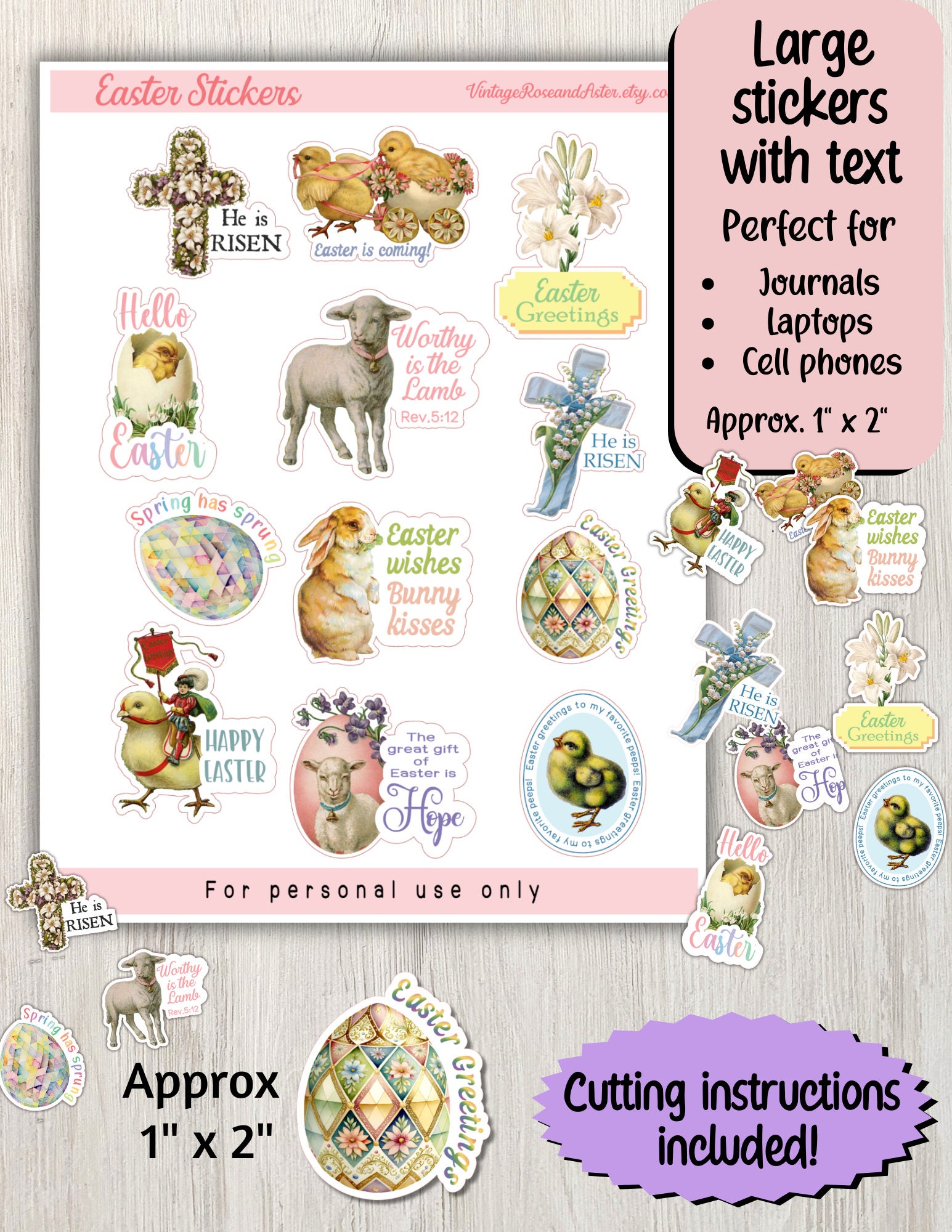Vintage Printable Easter Stickers, Mini Planner Stickers, Print and Cut ...