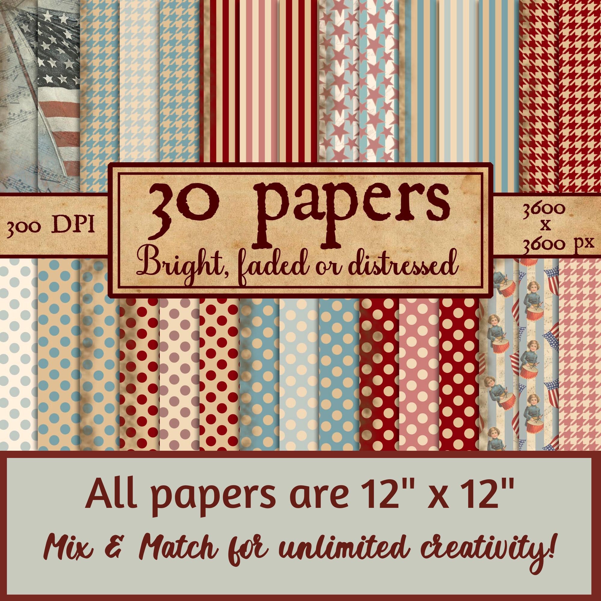 12 X 12 Digital Vintage Patriotic 4th of July Scrapbook Bundle Kit ...