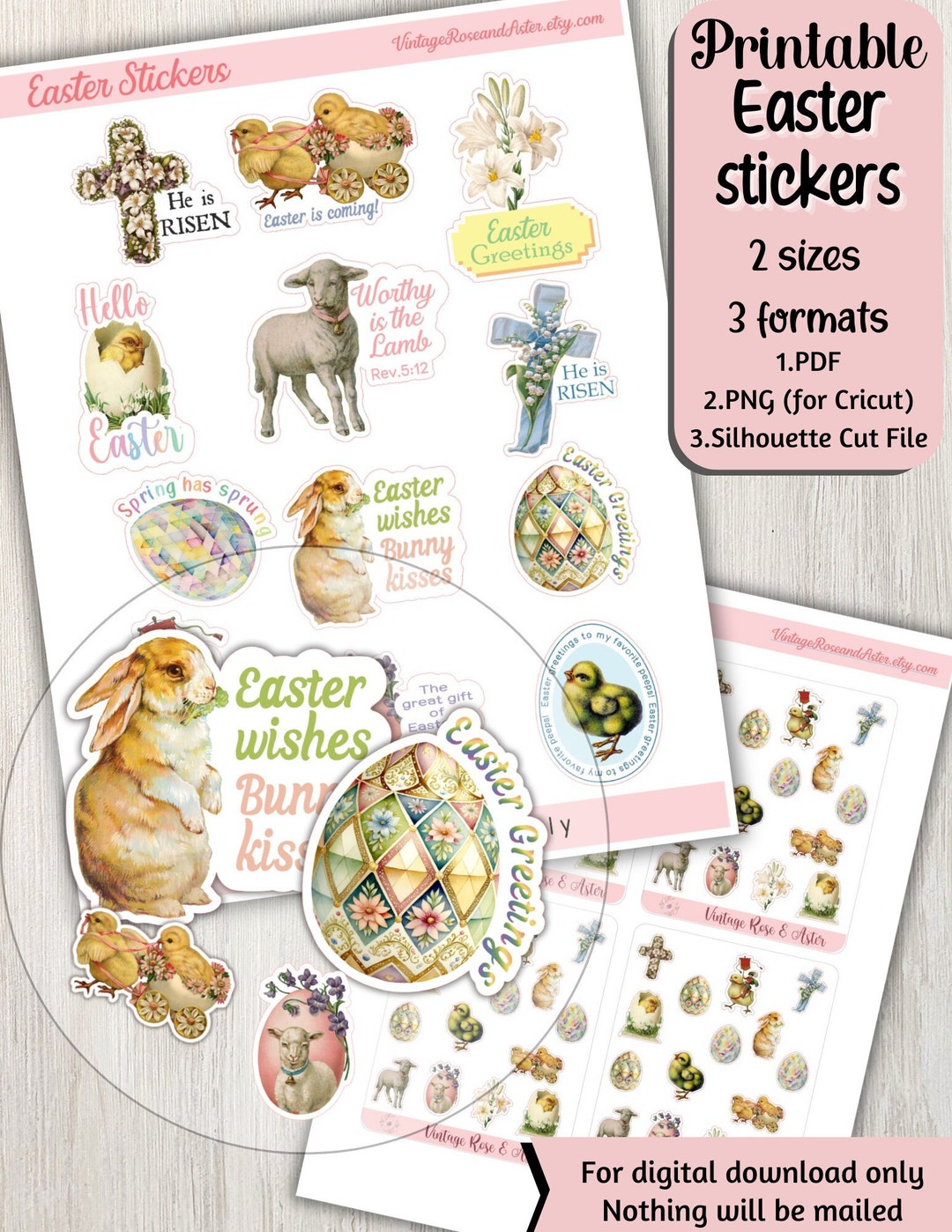 Vintage Printable Easter Stickers, Mini Planner Stickers, Print and Cut ...