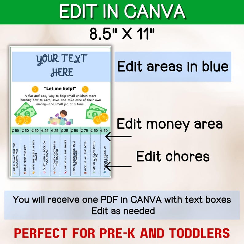 Editable Chore Chart for Toddlers, Tear-off Flyer Kids Reward System ...